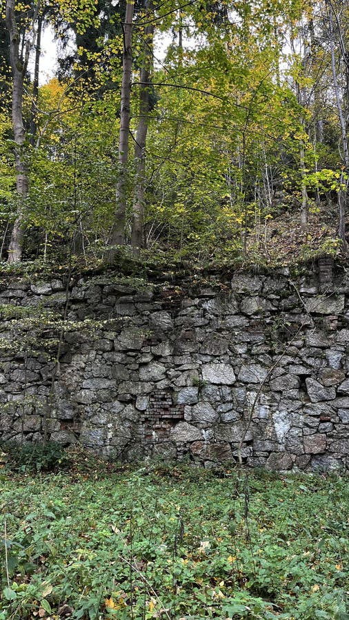Ancient Stone Wall with Forest Growing on it. Jelenia Gora, Poland ...