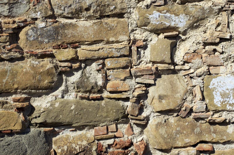 Ancient Stone Wall. the Multi-colored Exposed Stone, Brick and Mineral ...
