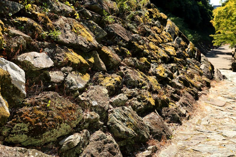 An Ancient Stone Wall and Path with Wakayama Castle Stock Image - Image ...