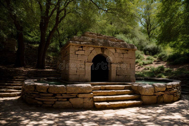 An Ancient Stone Well Bathed in Dappled Sunlight Stock Illustration ...