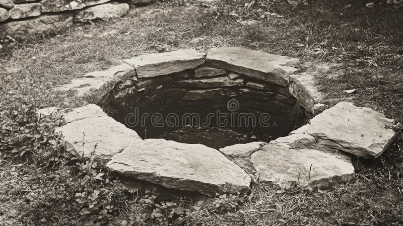 Ancient Stone Well: a Monochrome Image of Historical Ruins Stock ...