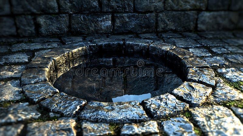 Ancient Stone Well with Still Water Stock Illustration - Illustration ...