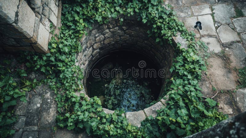Ancient Stone Well Surrounded by Ivy in a Castle Courtyard Stock ...