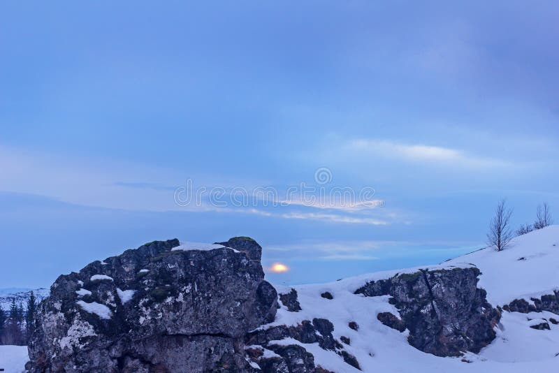 Ancient Stones in Snow Valley Stock Image - Image of prefer, blue ...