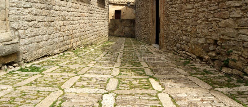 Ancient Streets in Old Italian Style. Erice Stock Image - Image of ...