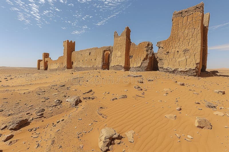 Ancient Desert Fortress Ruins Under Blue Sky Stock Illustration ...