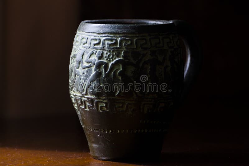 Ancient Style Greek Tile Mug in the Dark Stock Photo - Image of tile ...