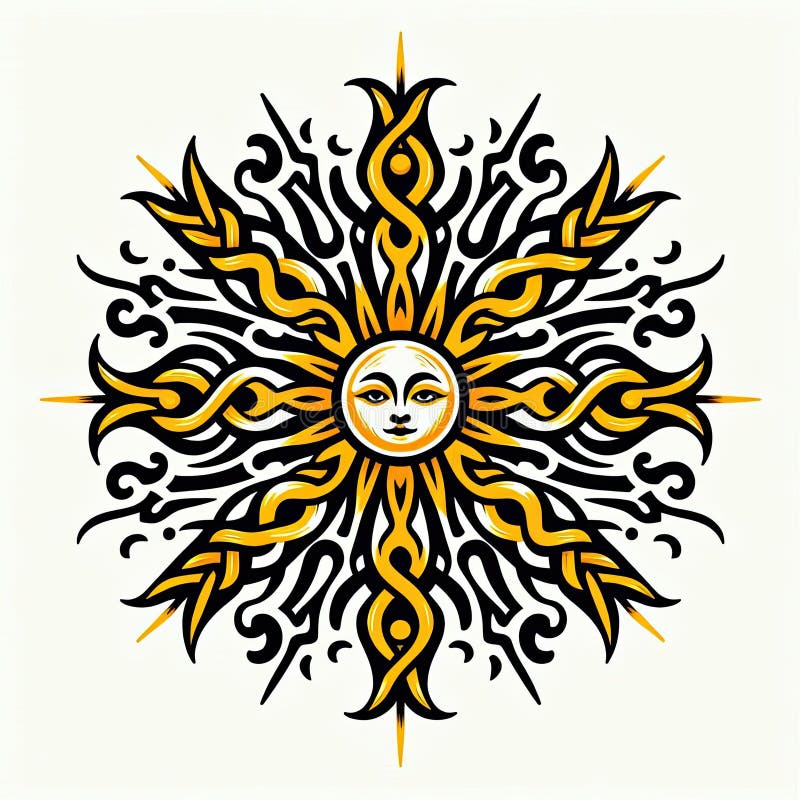 Ancient Style Sun with Bold Geometry Stock Illustration - Illustration ...