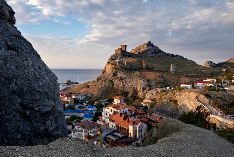 Ancient Sudak Fortress at Sunrise Stock Image - Image of seashore ...