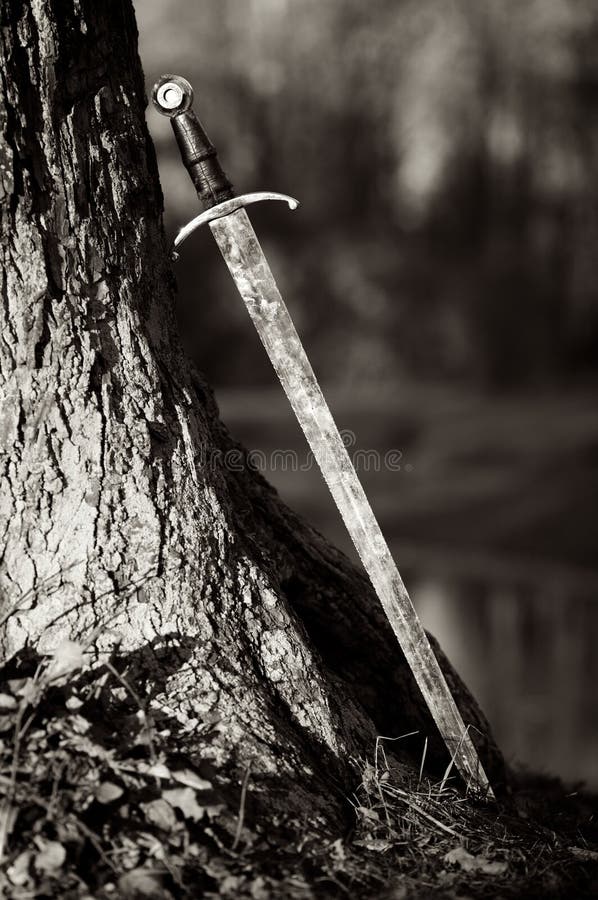 Ancient Sword stock photo. Image of forest, monotone, left - 6756354