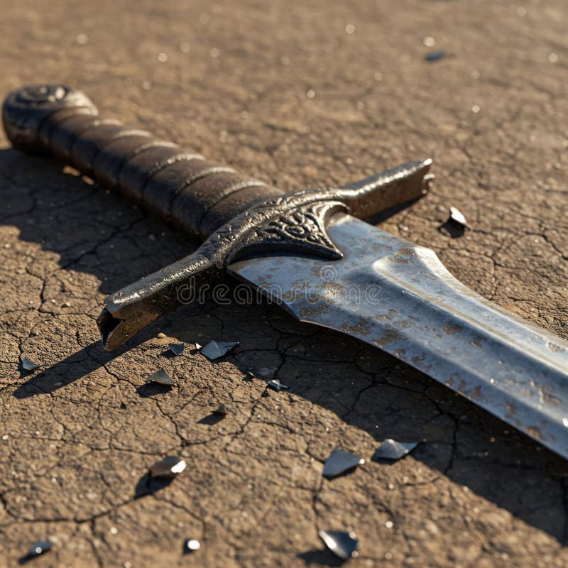 An Ancient Sword Lies on the Cracked Ground. Stock Image - Image of ...
