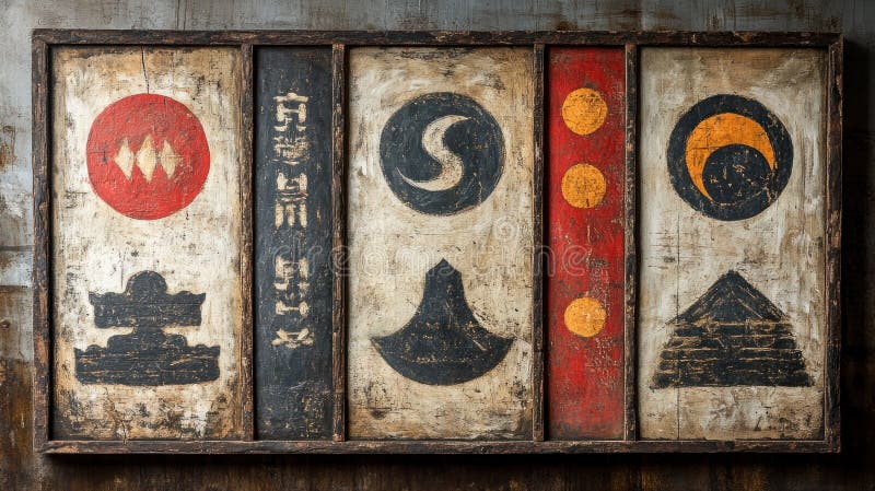 Ancient Symbols, Wood Panel Art, Industrial Setting Stock Illustration ...