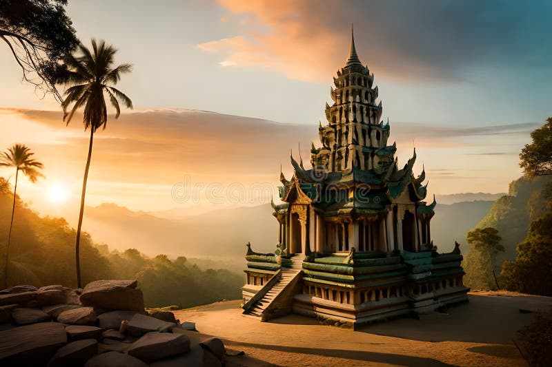 Ancient Ta Promh Temple in the Jungle, Cambodia. Digital Painting Stock ...