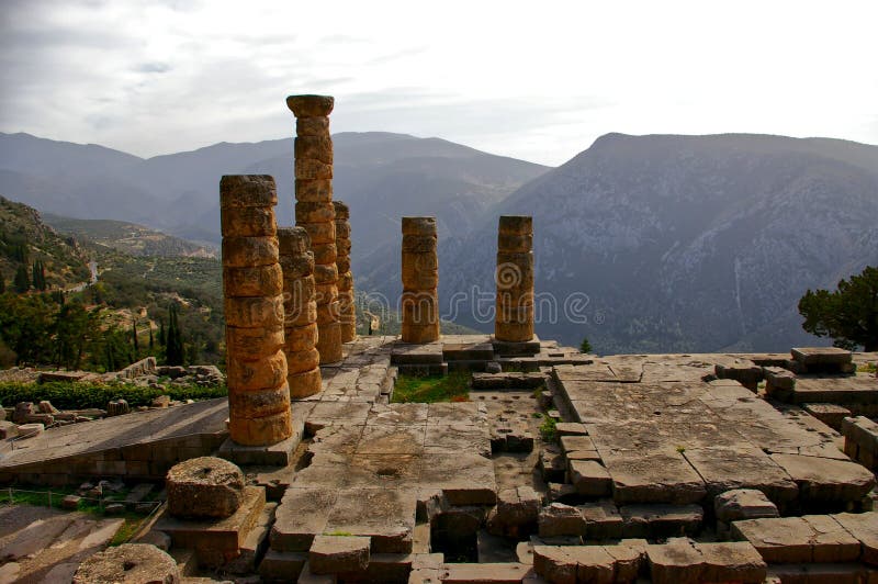 Ancient Temple of Apollo in Delphi, Greece in Summer Stock Photo ...