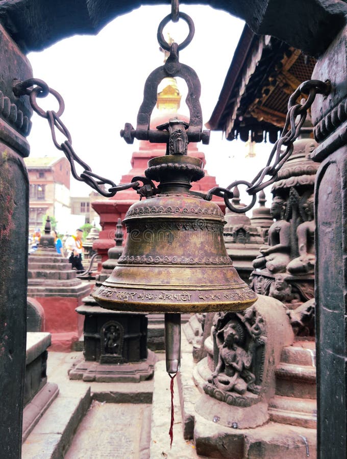An Ancient Temple Bell in Nepal Stock Photo - Image of carving, temple ...