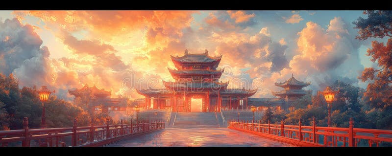 Ancient Temple Beneath Vibrant Clouds at Sunrise with Dramatic Lighting ...