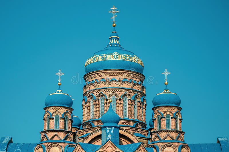 Ancient Temple of Blue Domes Stock Photo - Image of historic ...