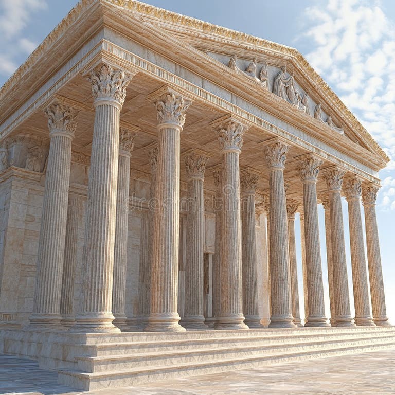 Ancient Temple, Columns, Exterior, Sunny Sky, 3D Render, History Stock ...