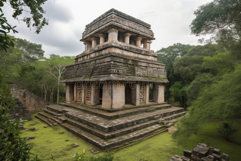 Ancient Temple, with Columns and Towering Roof, Surrounded by Lush ...