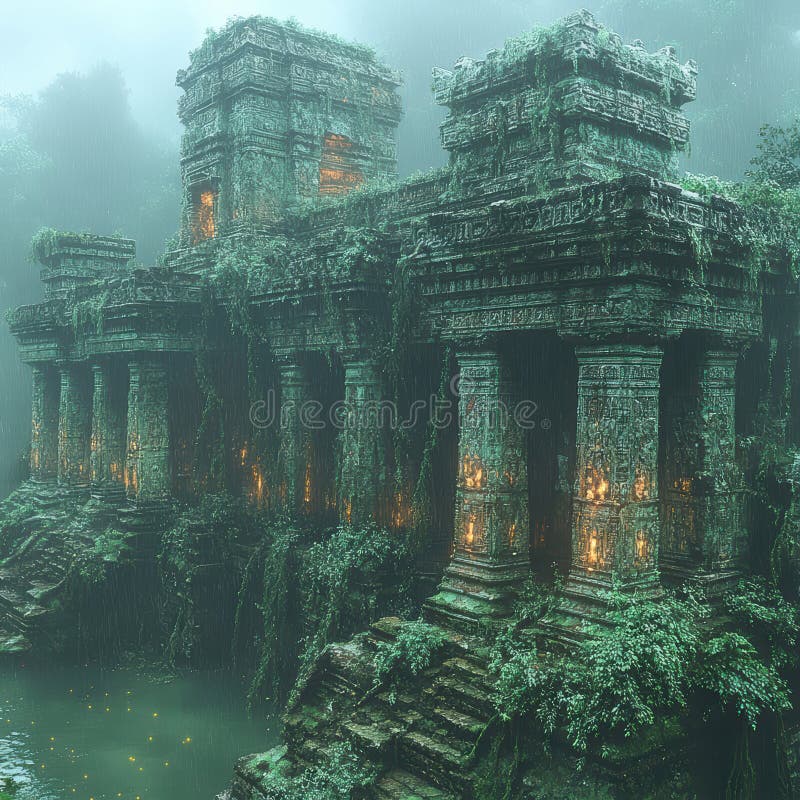 Ancient Temple Complex, Nestled in a Jungle, with Intricate Towers ...