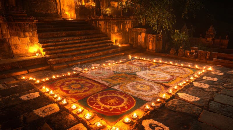 Ancient Temple Courtyard Illuminated by Candlelight Stock Photo - Image ...
