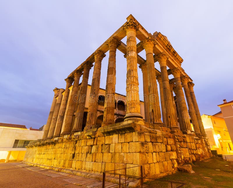 Ancient Temple in Dawn. Merida, Spain Stock Image - Image of heritage ...