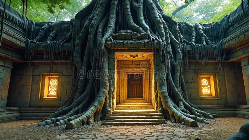 Ancient Temple Enveloped by Mighty Banyan Tree Stock Footage - Video of ...