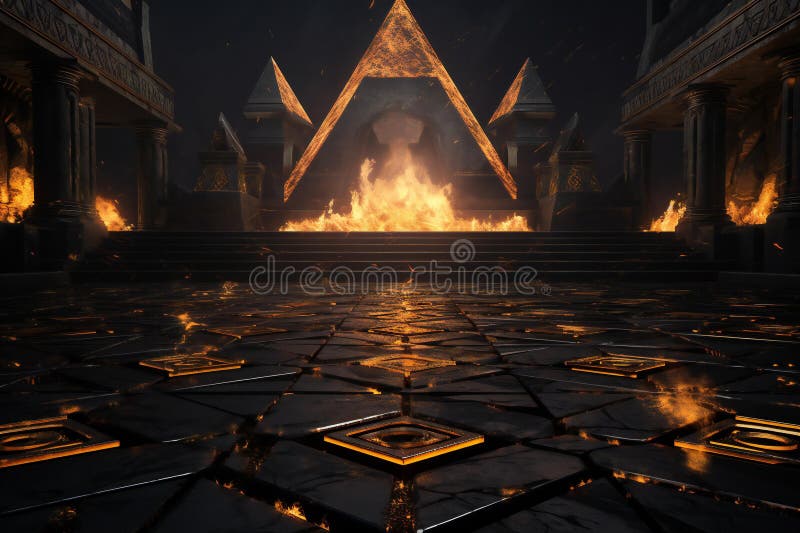 The Ancient Temple with Fire in the Middle Stock Illustration ...