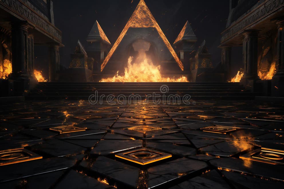 The Ancient Temple with Fire in the Middle Stock Illustration ...