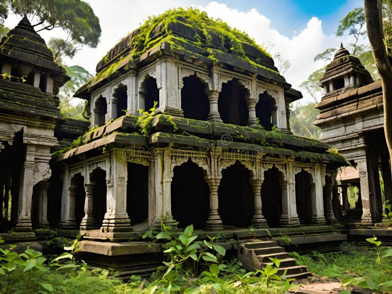 Ancient Temple in the Forest Stock Illustration - Illustration of ...