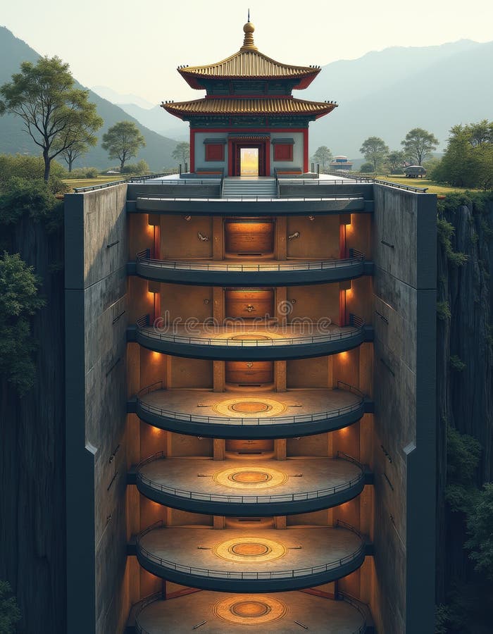 Ancient Temple Hidden in a Cliffside Stock Illustration - Illustration ...