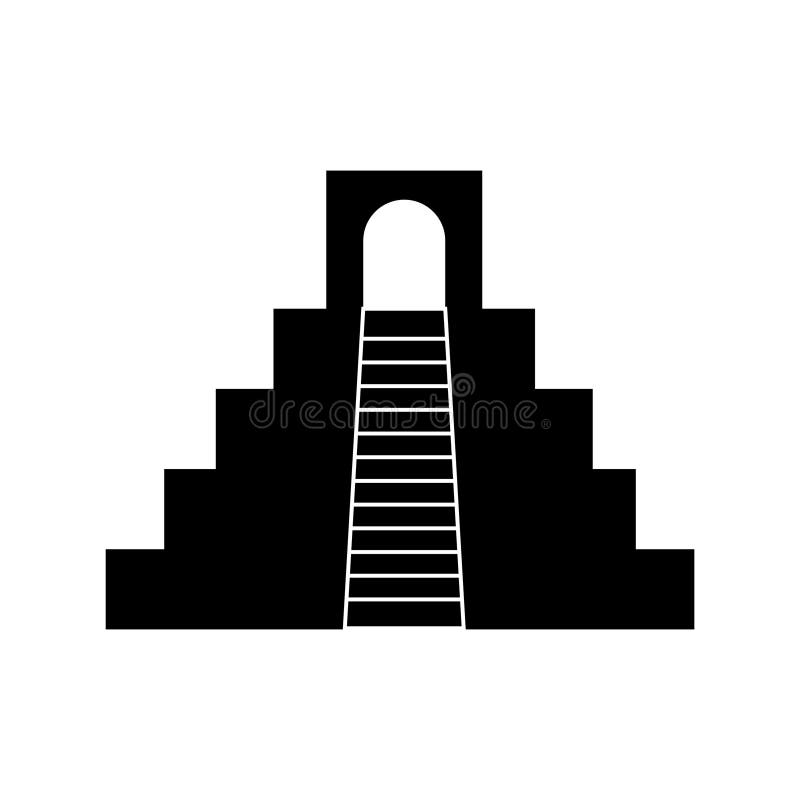 Ancient Temple Icon. Stepped Pyramid Shape. Maya Monument Vector. Black ...