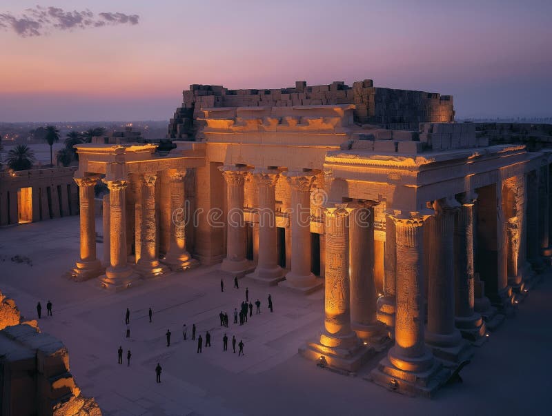 Ancient Temple Illuminated at Dusk Stock Photo - Image of travel ...