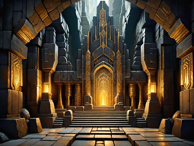 Ancient Temple Interior with a Beautiful Night Stock Illustration ...