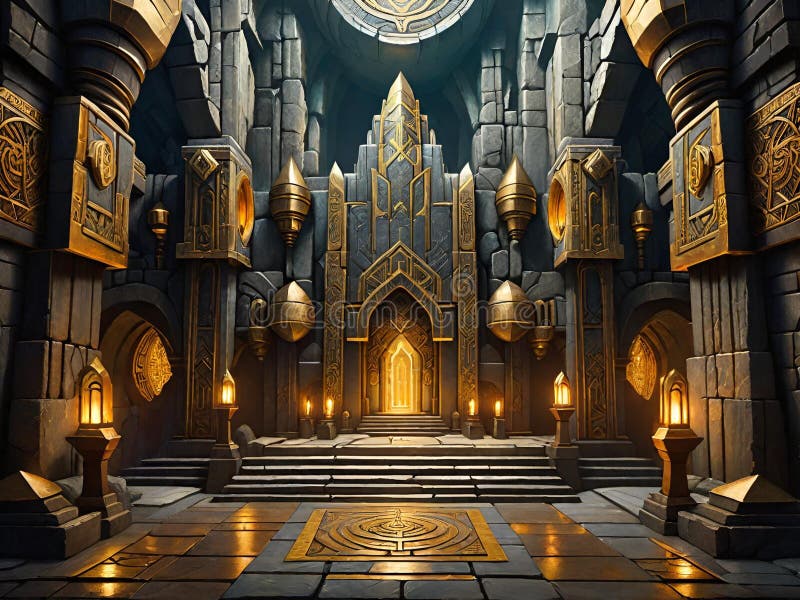 Ancient Temple Interior with a Beautiful Night Stock Illustration ...