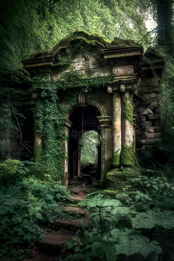 The Ancient Temple is Mossy and Ruined Over Time in the Middle of the ...