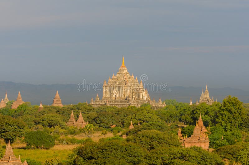 Ancient Temple in Plain of Bagan during Sunset. Stock Photo - Image of ...