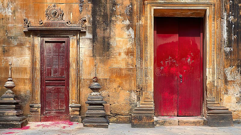 Ancient Temple, Red Doors, Weathered Stone, Pagodas, Southeast Asia ...