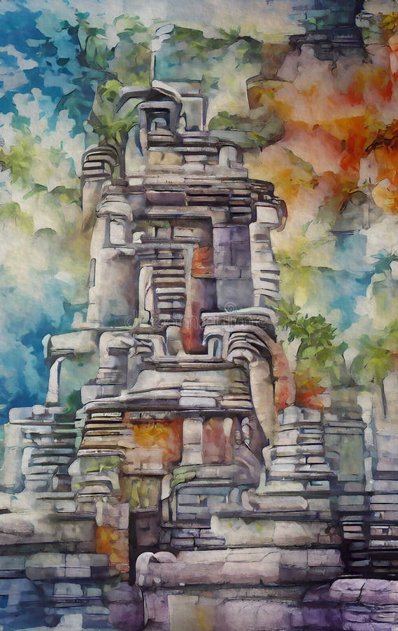 Ancient Temple Ruins - Abstract Digital Art Stock Illustration ...