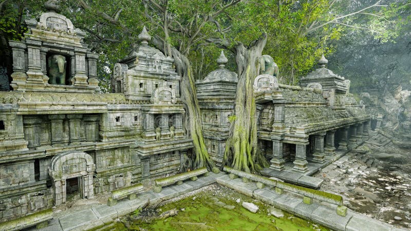 Ancient Temple Ruins, 3d Render Stock Illustration - Illustration of hindu, rendering: 285369077