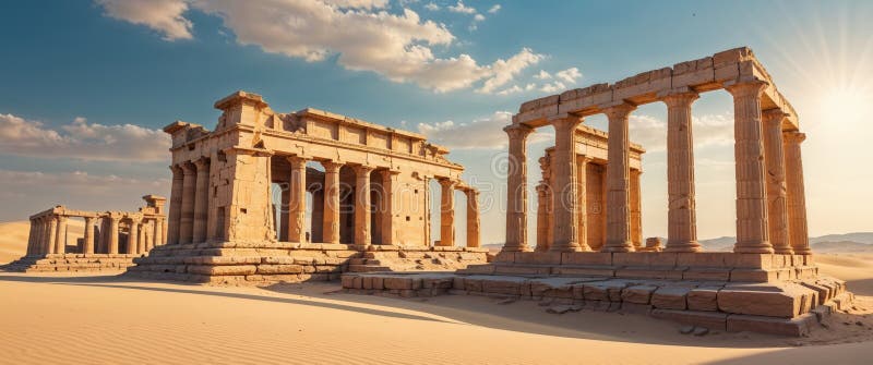 Ancient Temple Ruins in Desert Landscape Under Sunny Sky Stock Image ...