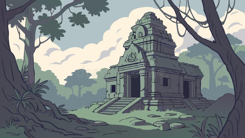 Ancient Temple Ruins in Jungle, Mysterious Archaeological Site Vector ...