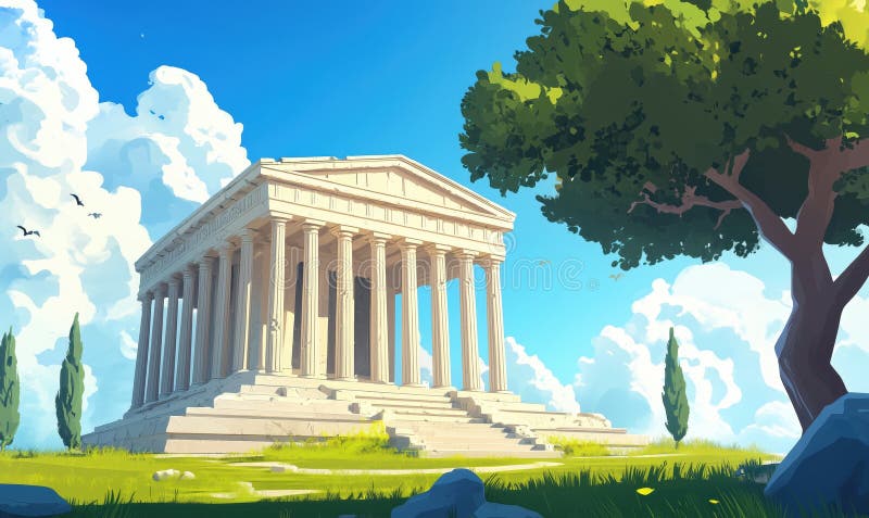 Ancient Temple Ruins, Majestic Structure with Tall Columns, Surrounded ...