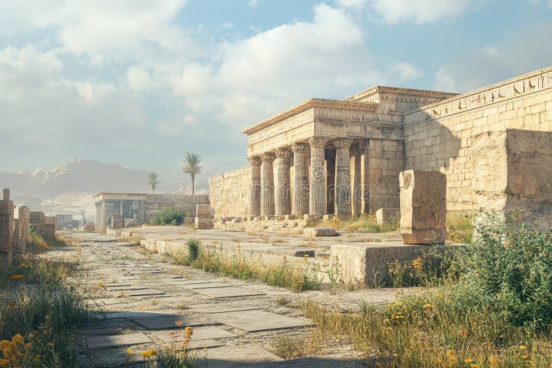 Ancient Temple Ruins with Pathways Surrounded by Greenery Near a ...