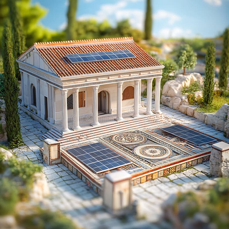 Ancient Temple with Solar Panels on Roof and Floor Stock Illustration ...