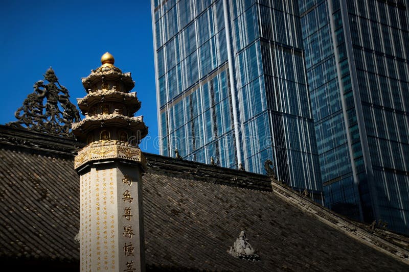 Ancient Temple Under the Office Building Stock Photo - Image of office ...