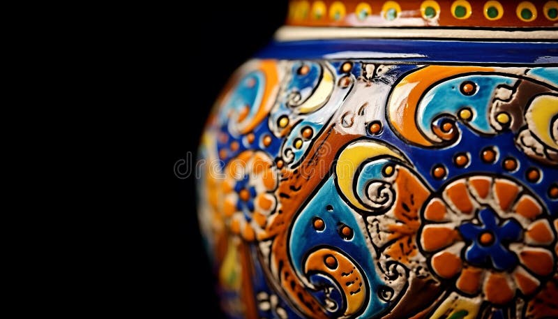 Ancient Terracotta Jar, Vibrant Colors, Ornate Floral Pattern ...