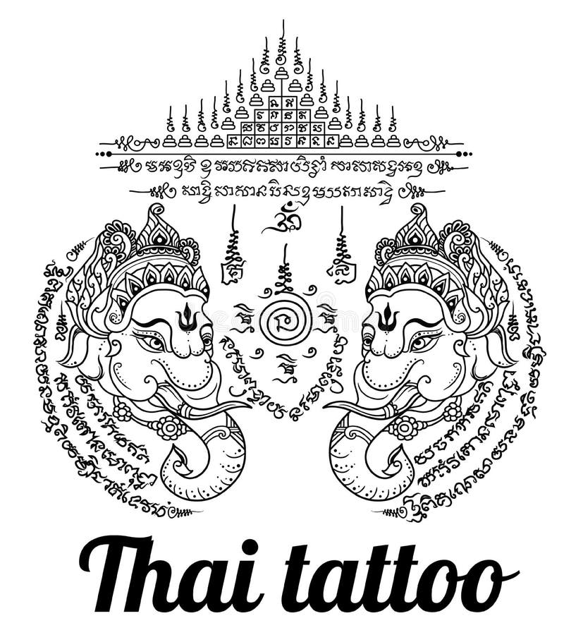 Ancient Thai tattoos stock illustration. Illustration of design - 367809050