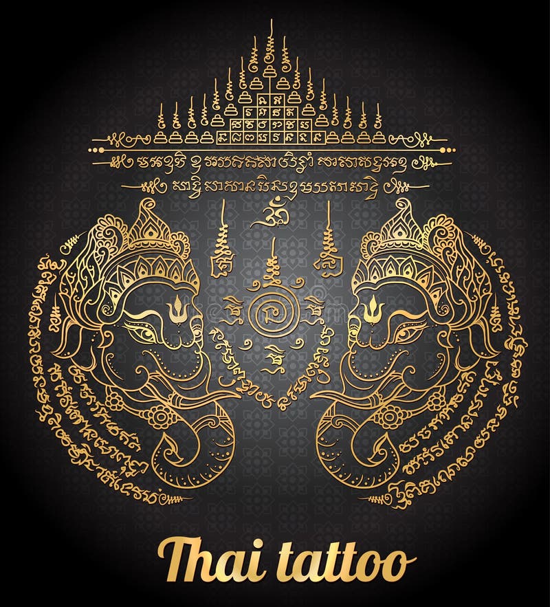 Ancient Thai tattoos stock illustration. Illustration of magic - 367809058