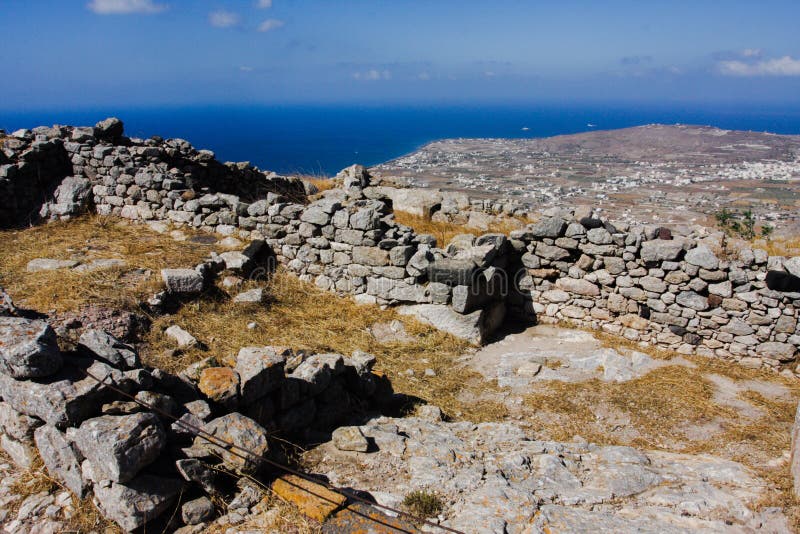 Ancient Thira Santorini stock photo. Image of ancient - 55632490